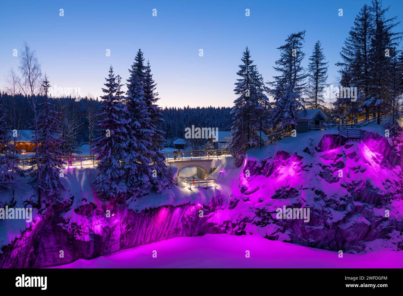 RUSKEALA, RUSSIA - JANUARY 20, 2024: January evening in the Ruskeala ...