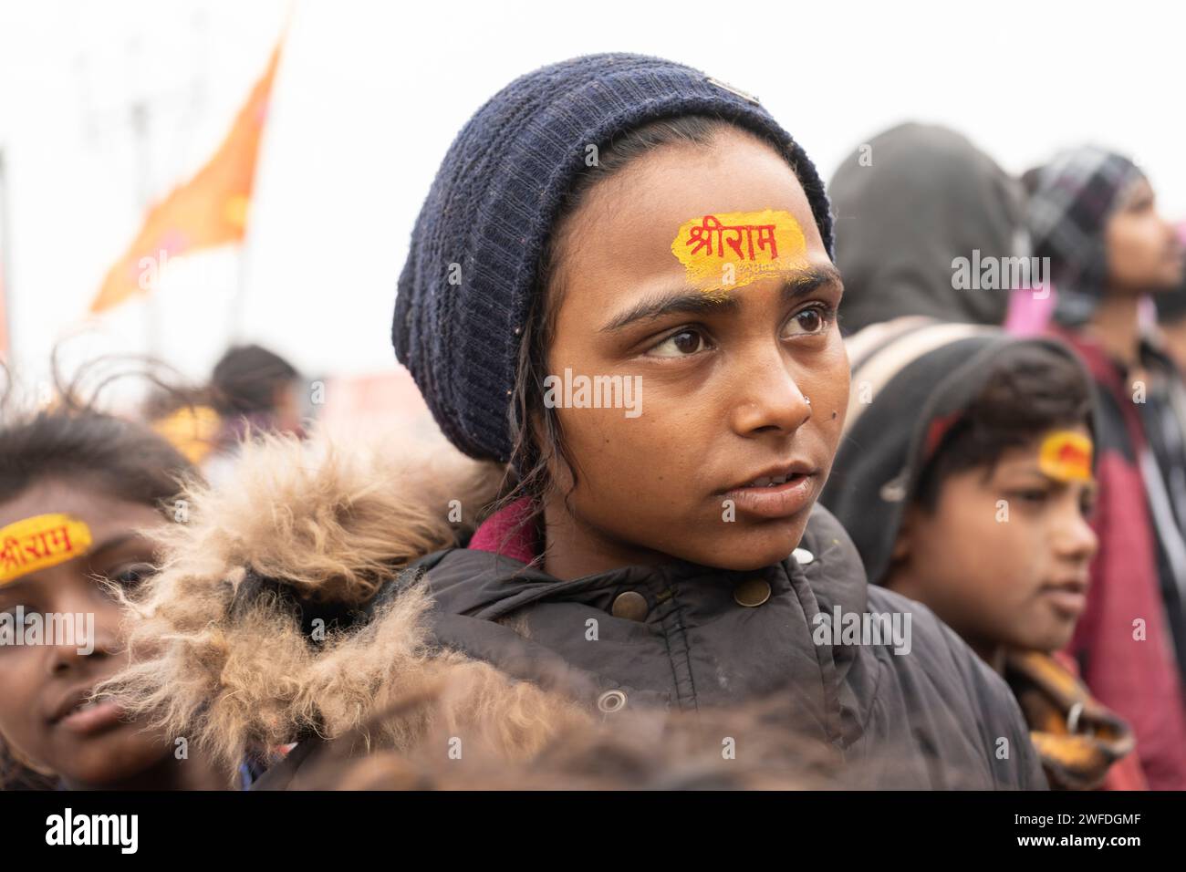 Children get painted the name of Hindu Lord Shri Ram on their forehead ...