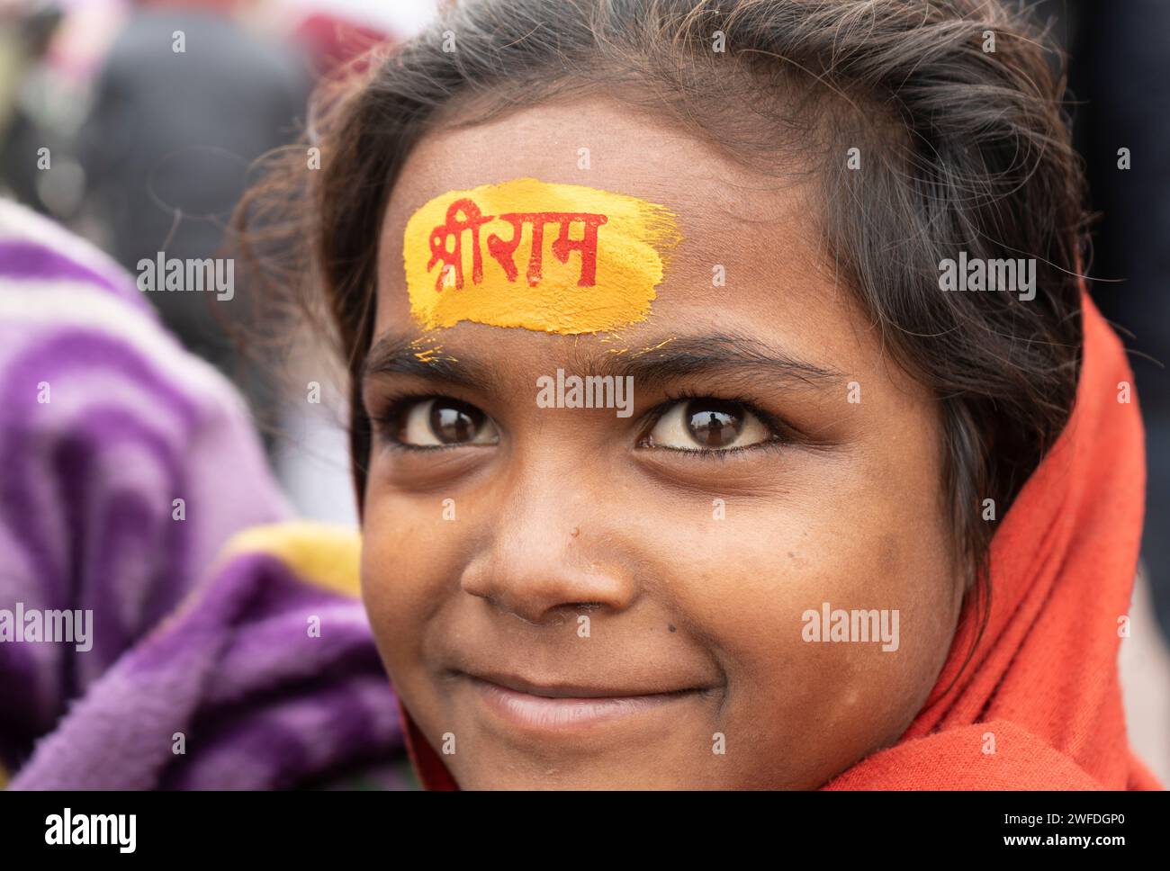 Children get painted the name of Hindu Lord Shri Ram on their forehead ...