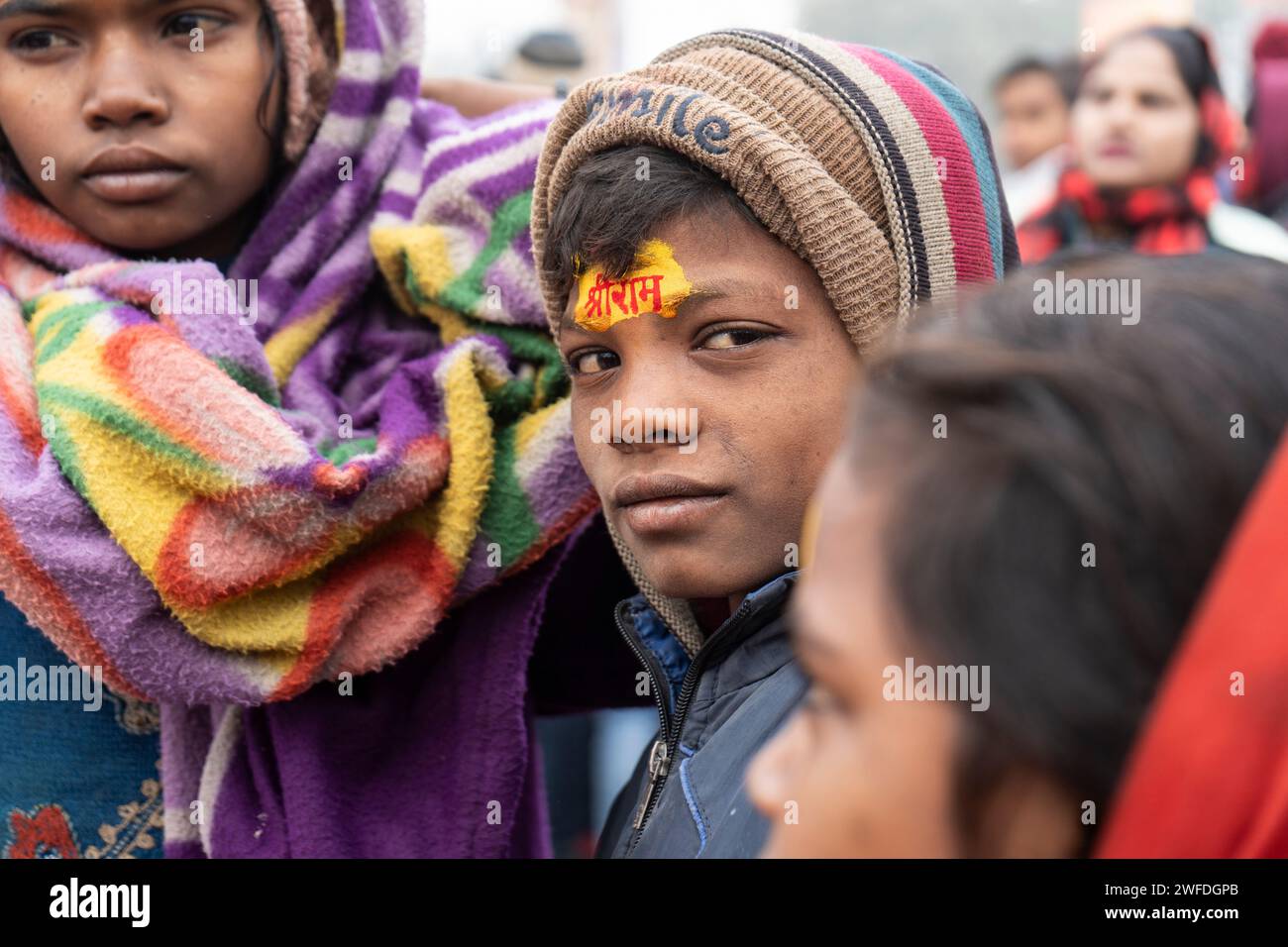 Children get painted the name of Hindu Lord Shri Ram on their forehead ...