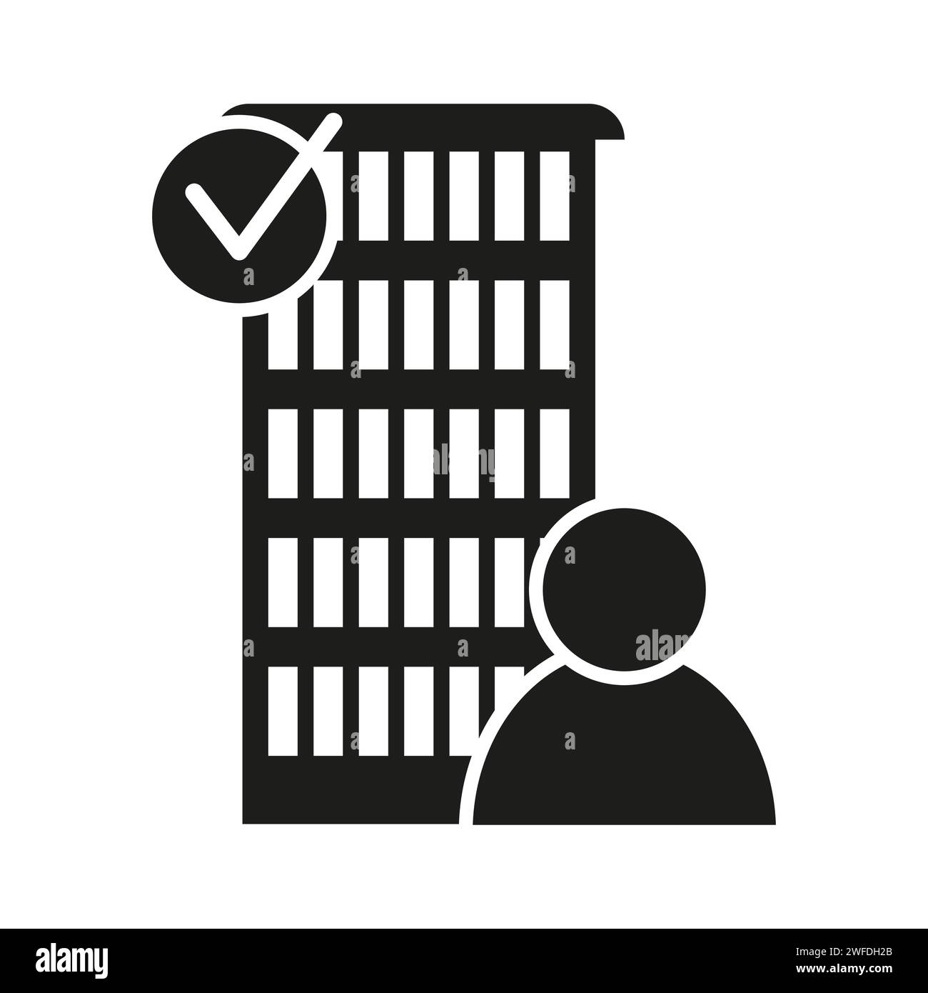 Building with man and check mark icon. Vector illustration. EPS 10 ...