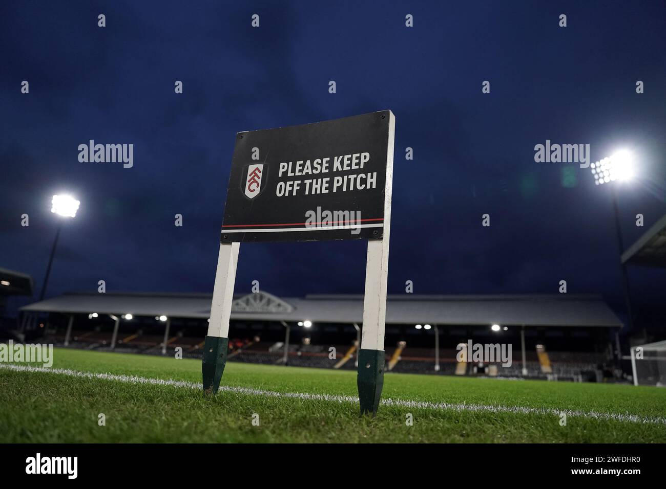 A general view inside the ground with a please keep off the pitch sign ...