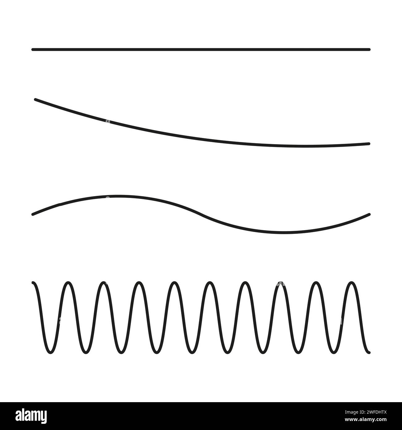 Collection of wavy or zigzag lines. Horizontal thin lines wave. Dotted ...