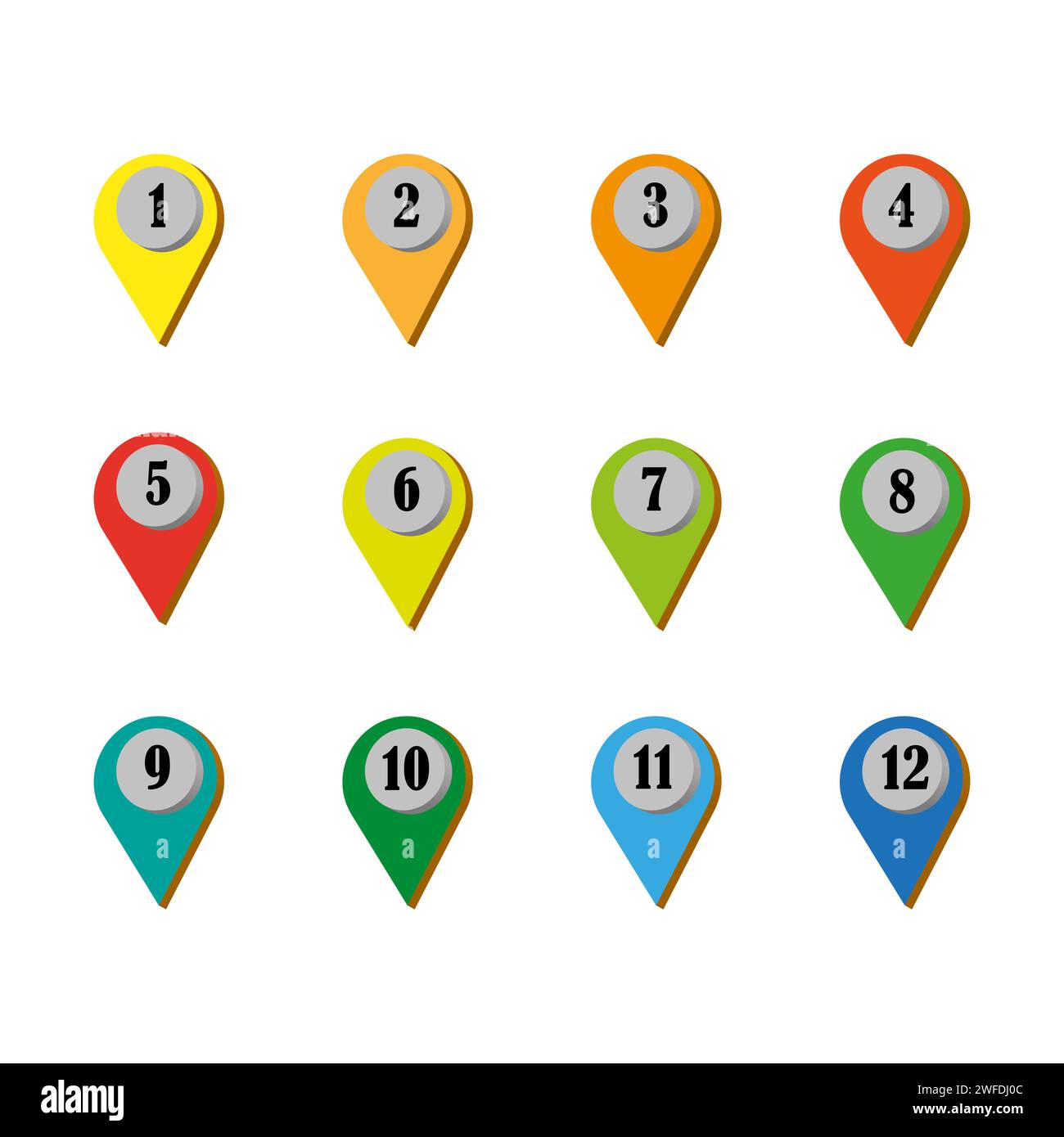 Rainbow colors map point markers set with number. Vector illustration ...