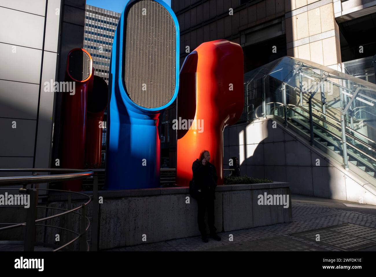 Red and blue air ducts shaped like funnels, which are part of Vents 88 ...
