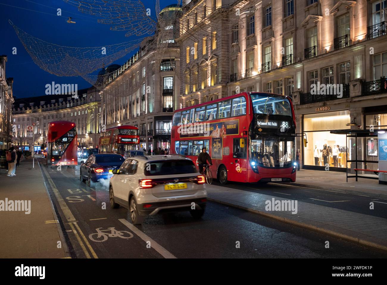 Red London double decker buses along Regent Street on 17th January 2024 ...