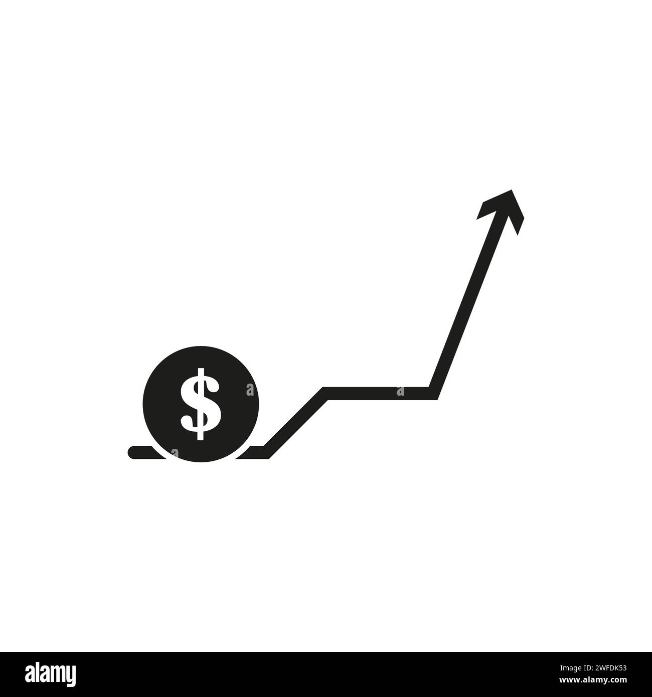 Dollar rate increase icon. Money symbol with stretching arrow up ...