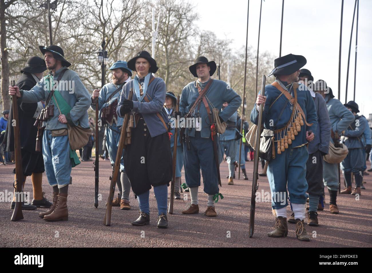 Members of the English Civil War Society march through central London ...