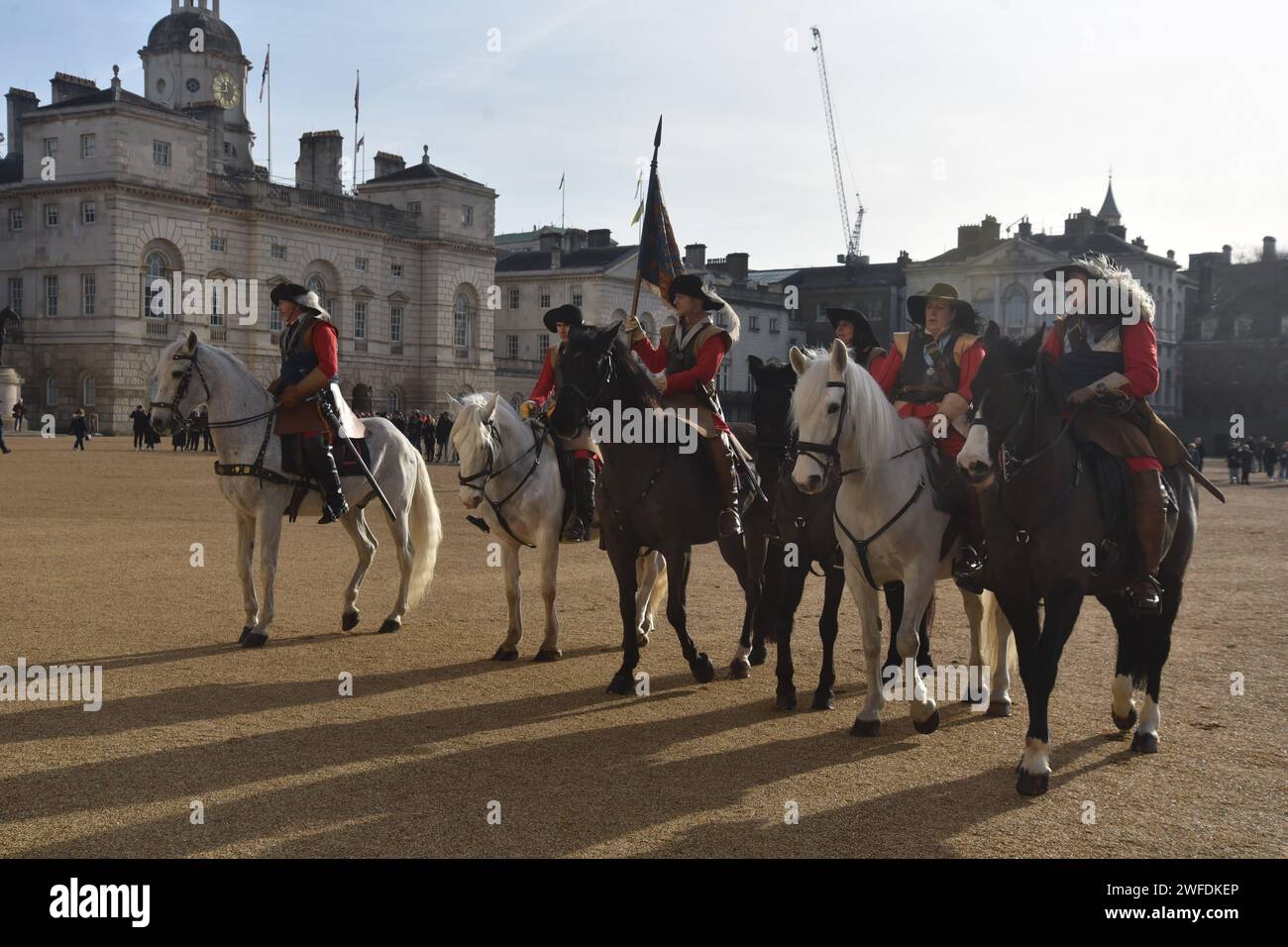 Members of the English Civil War Society march through central London ...