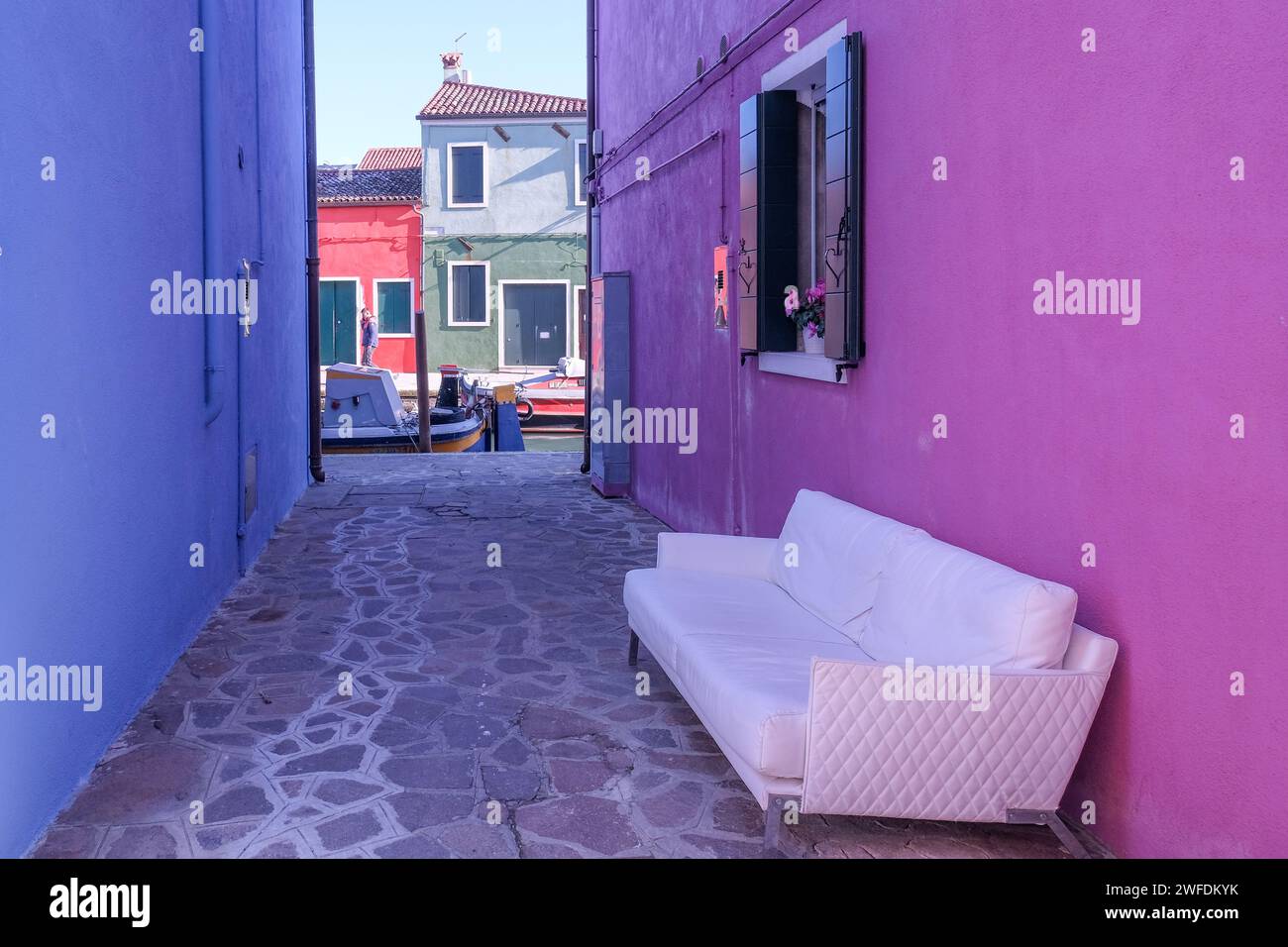 The colorful entrances to houses on the island of Burano near venice ...