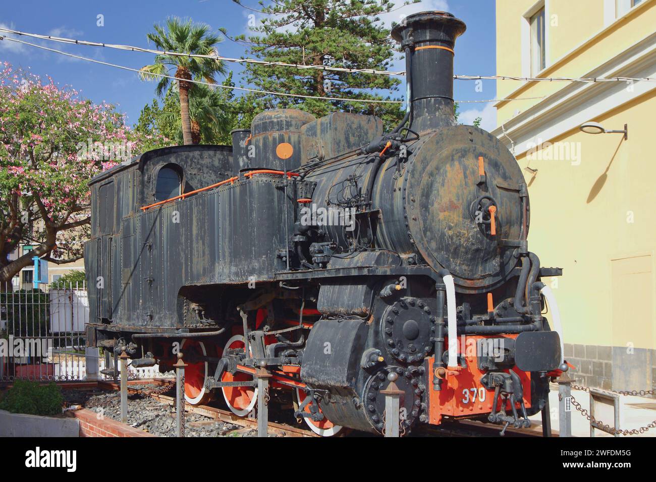 Catania, Sicily, Italy - Nov 11, 2023: Monument steam locomotive at ...