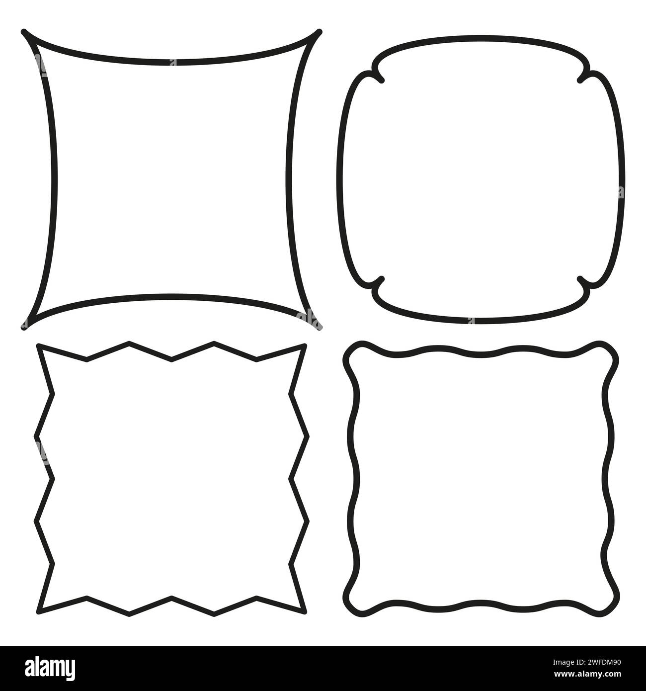 Square with billowy edges. Distorted, deformed square frame. Vector ...