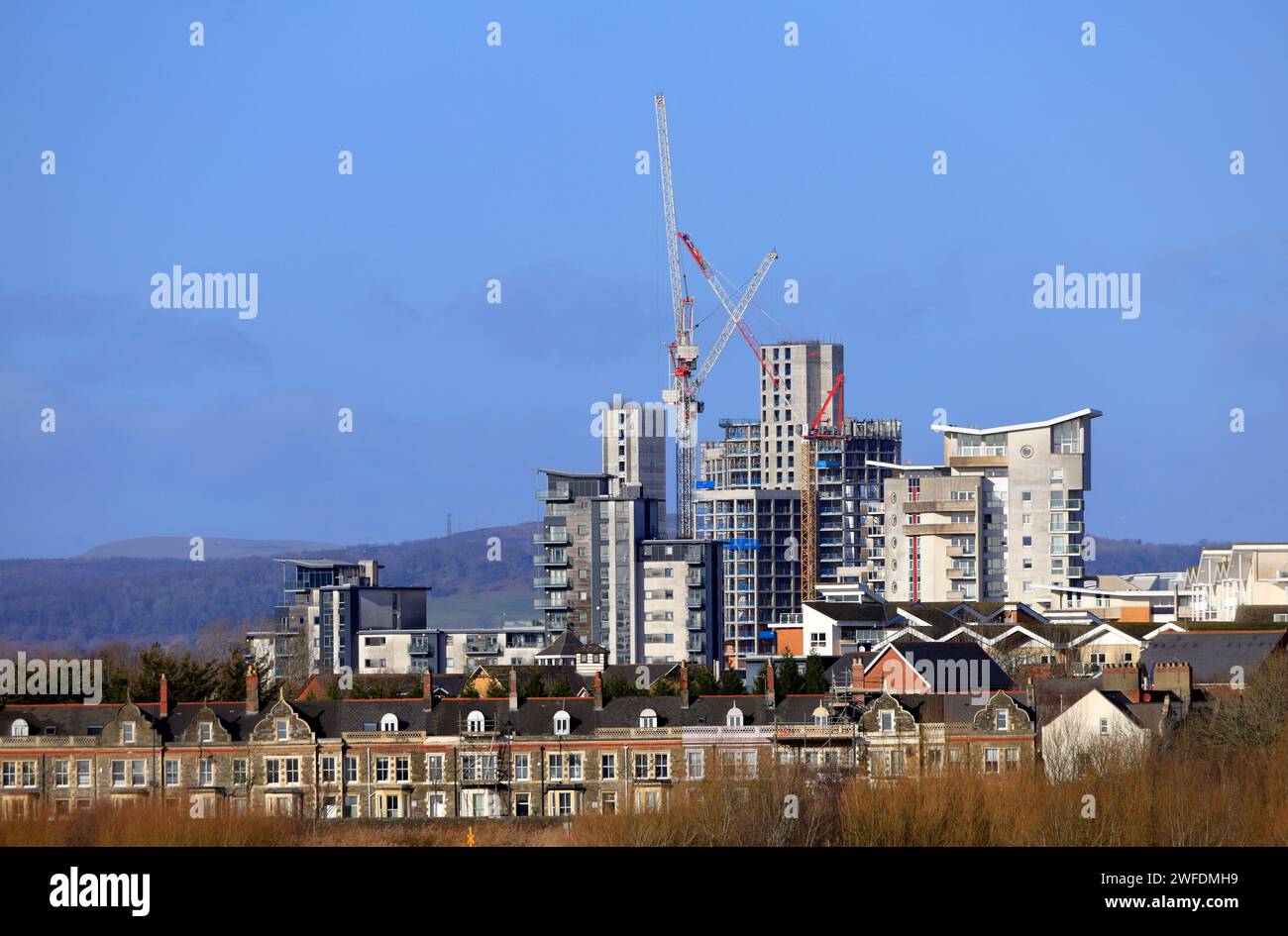 High Rise construction, Cardiff City Centre from Cardiff Bay, 2024 ...