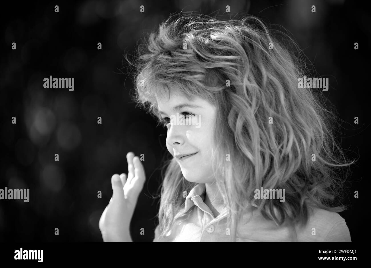 Profile kids face. Close-up portrait of a cute little boy in spring ...