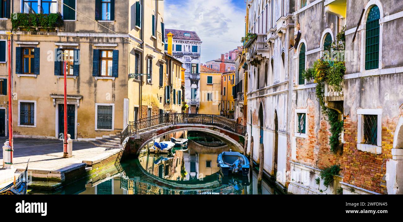 romantic Venetian streets and canals. Bridges of Venice, Italy Stock ...
