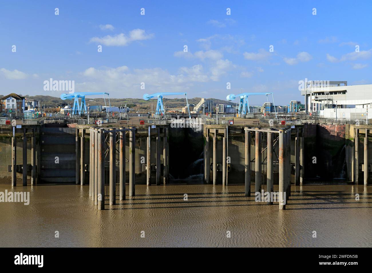Bascule Bridges and Lock Gates, Cardiff Bay Barrage, Cardiff, South ...