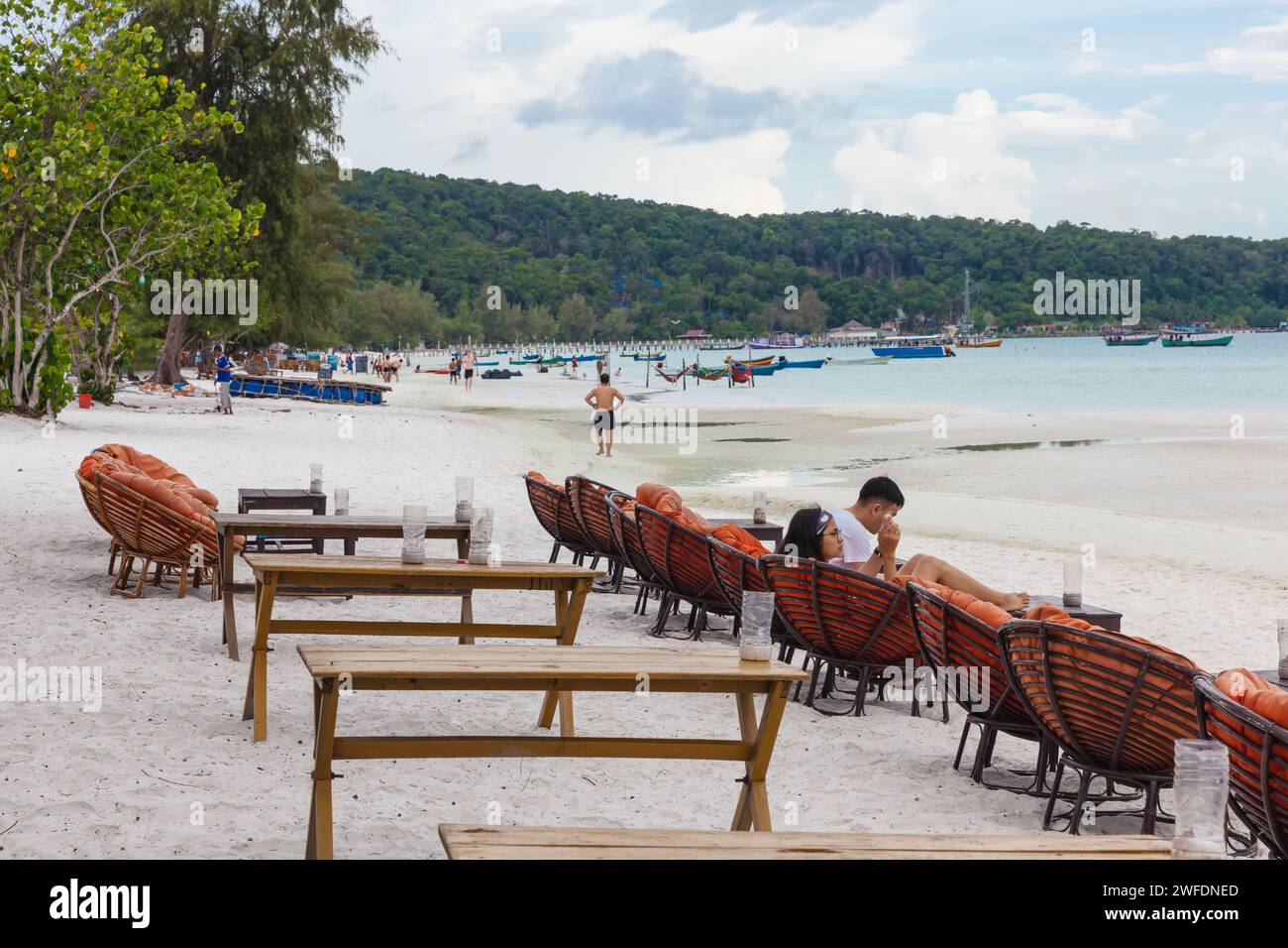 Koh Rong Sanloem, Cambodia, April 27 2019: Serene sunset scene at a ...