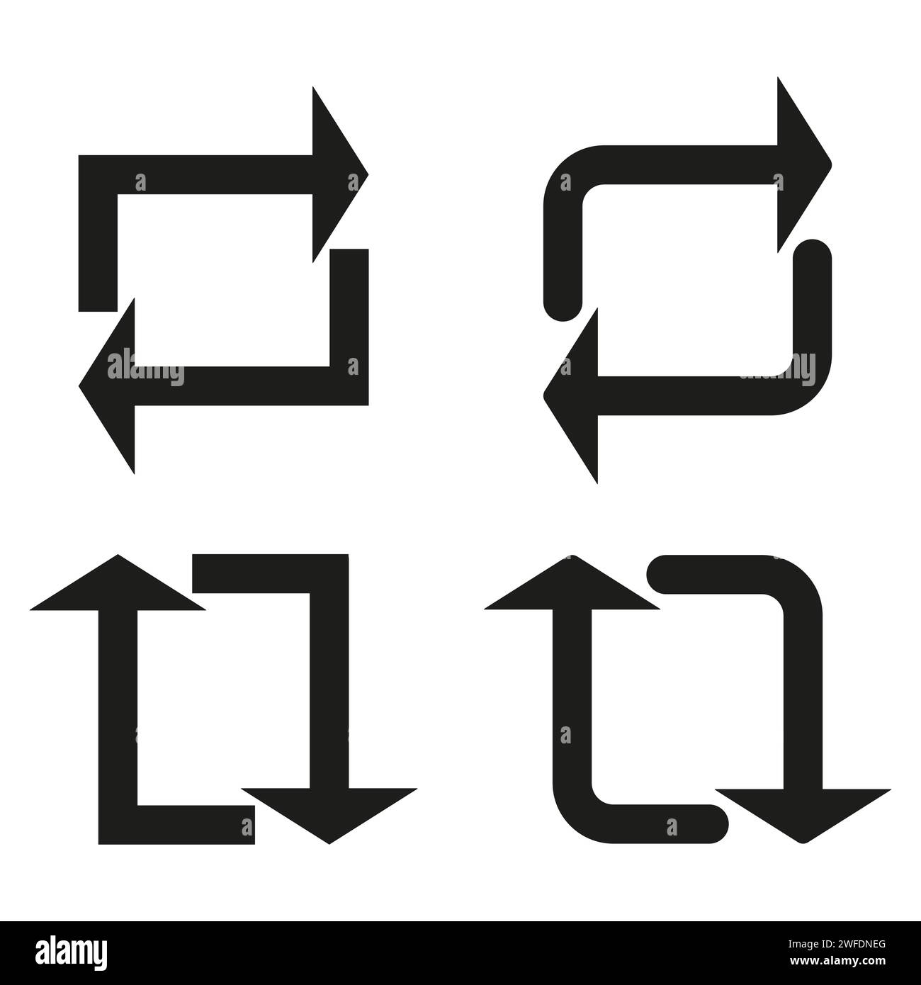black arrows shapes. Reload symbol. Arrow rectangles. Vector ...
