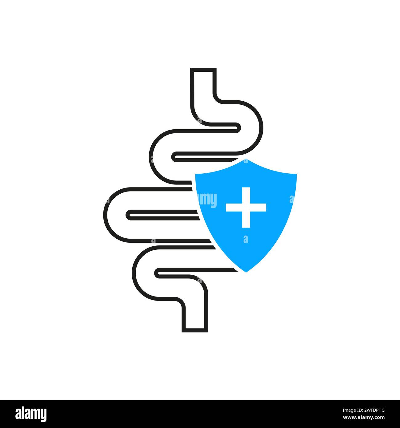 Healthy protected intestine icon. Digestive system protection symbol ...