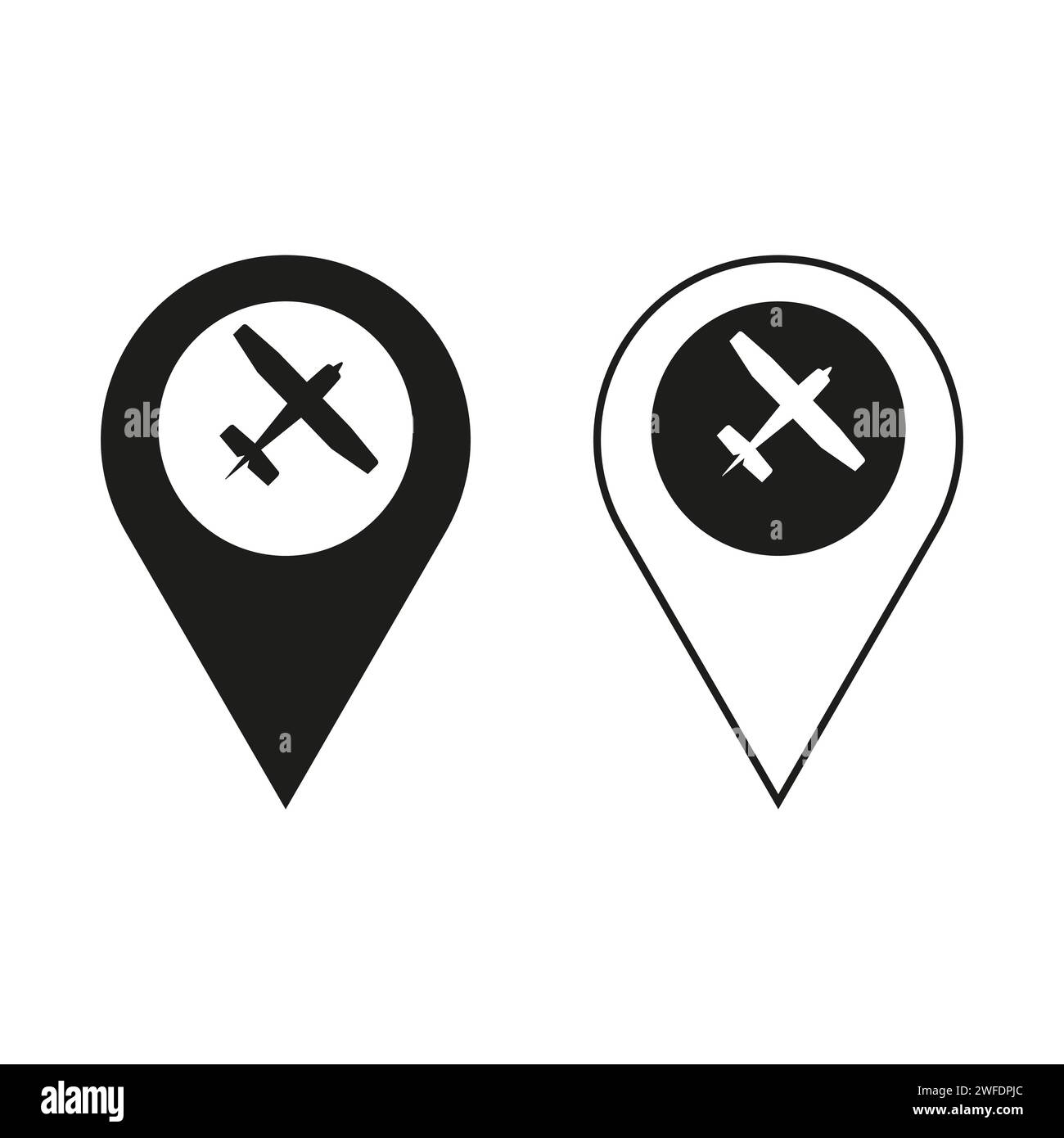 Airplane in location pin symbol. Plane, aircraft icon set. Vector ...