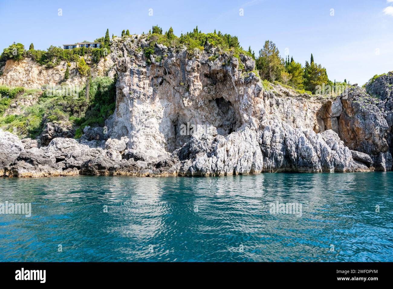 Scenic limestone cliffs and ridges on Western Corfu Island, Greece ...