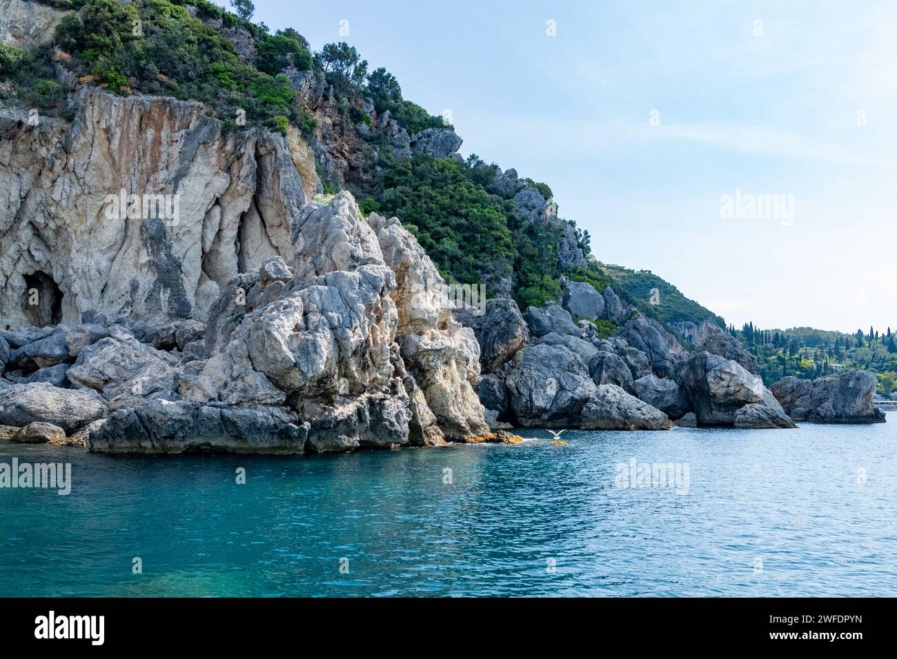 Picturesque Western Coastline of Corfu Island Greece with Limestone ...