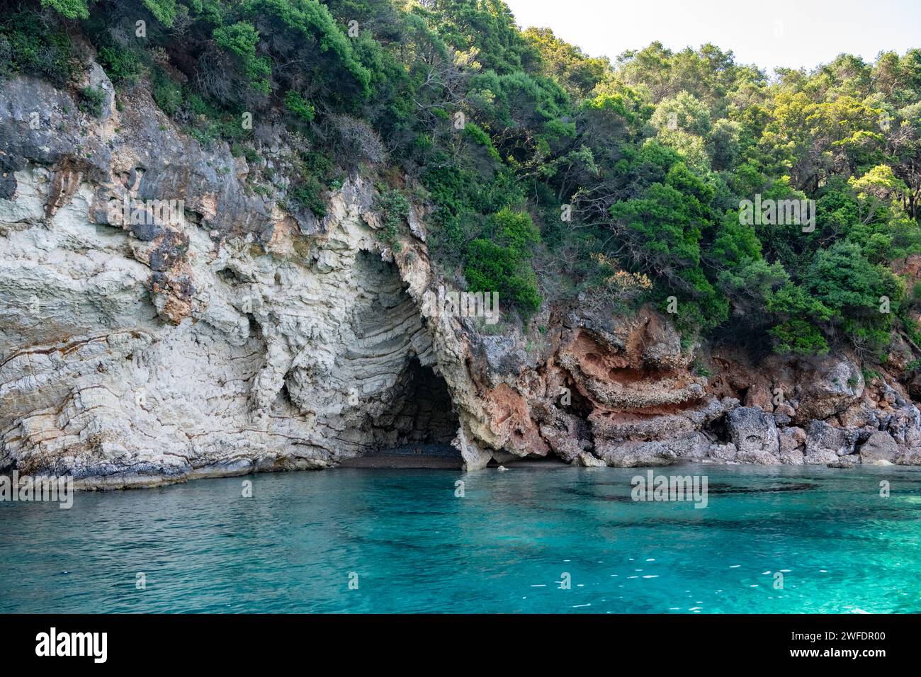 Scenic limestone cliffs and ridges on Western Corfu Island, Greece ...