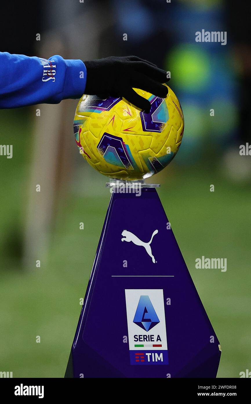 A man put the official Puma game ball on a pedestal with the Serie A ...