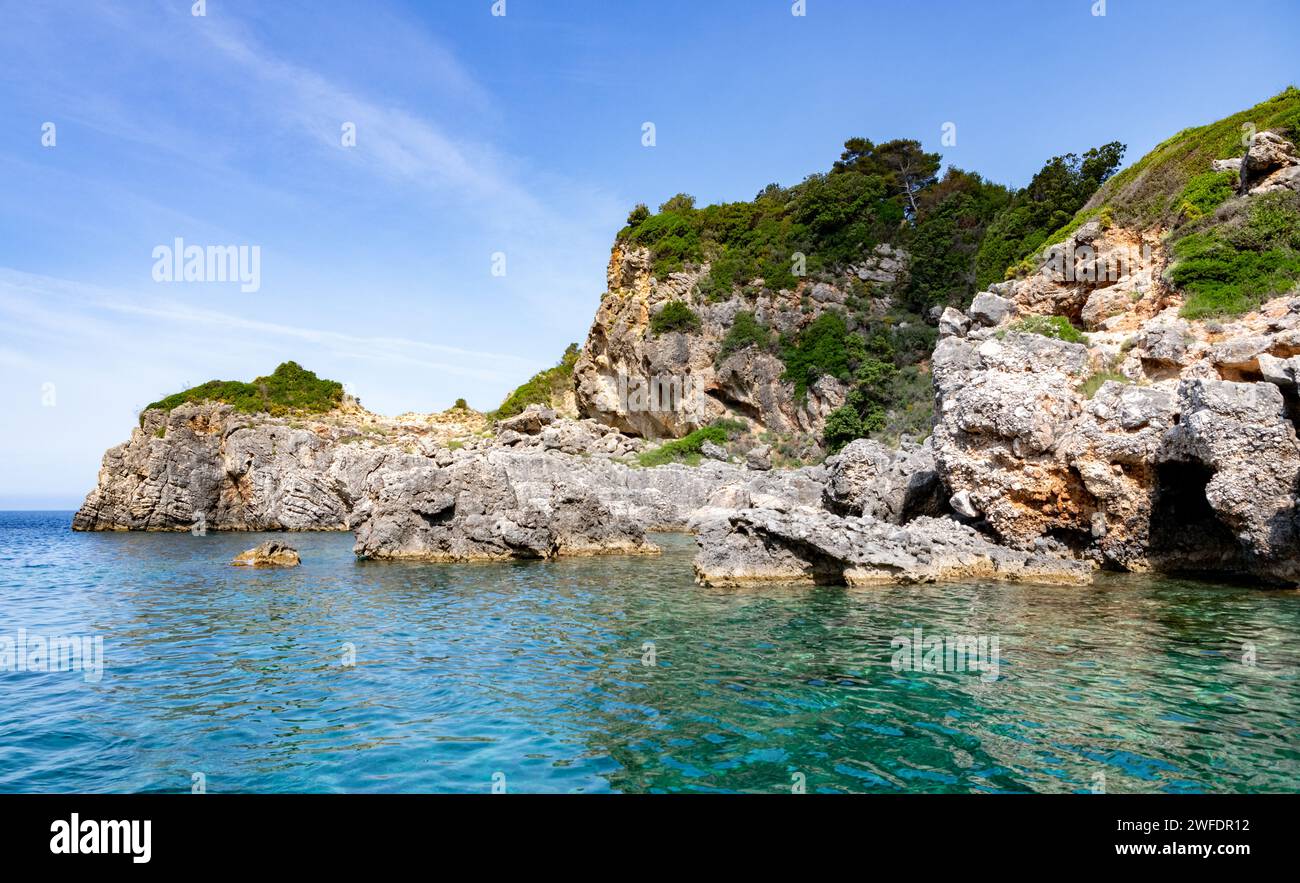 Scenic limestone cliffs and ridges on Western Corfu Island, Greece ...
