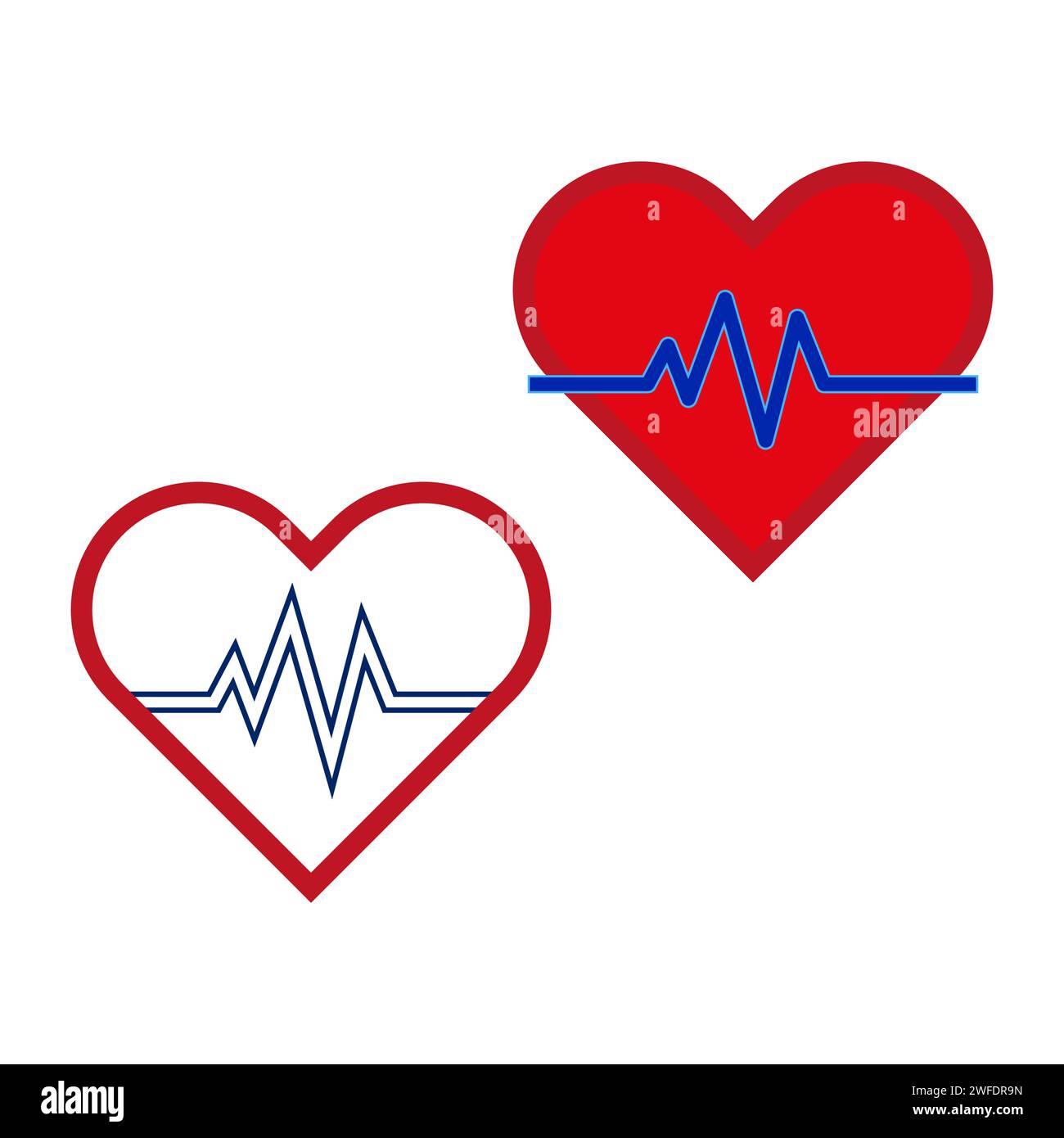 Heart with health line set. Red hearts with health line. Vector ...