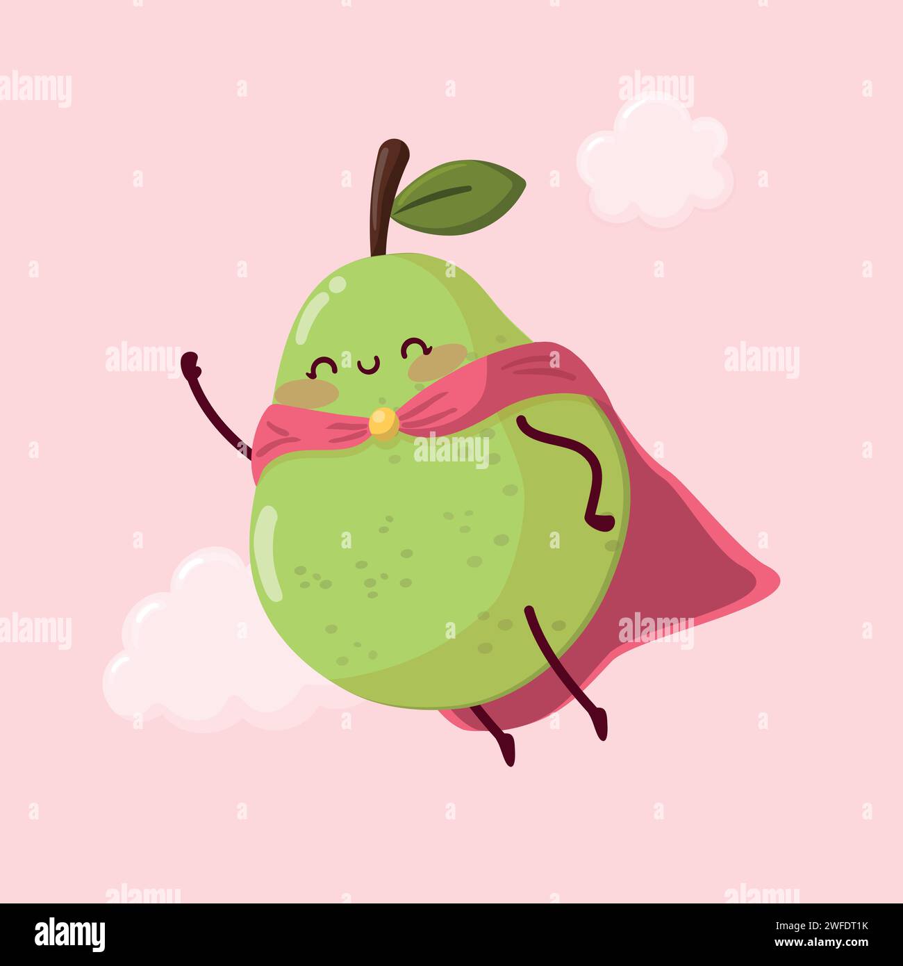 Cute superhero pear fruit flying in the sky. Vector illustration Stock ...