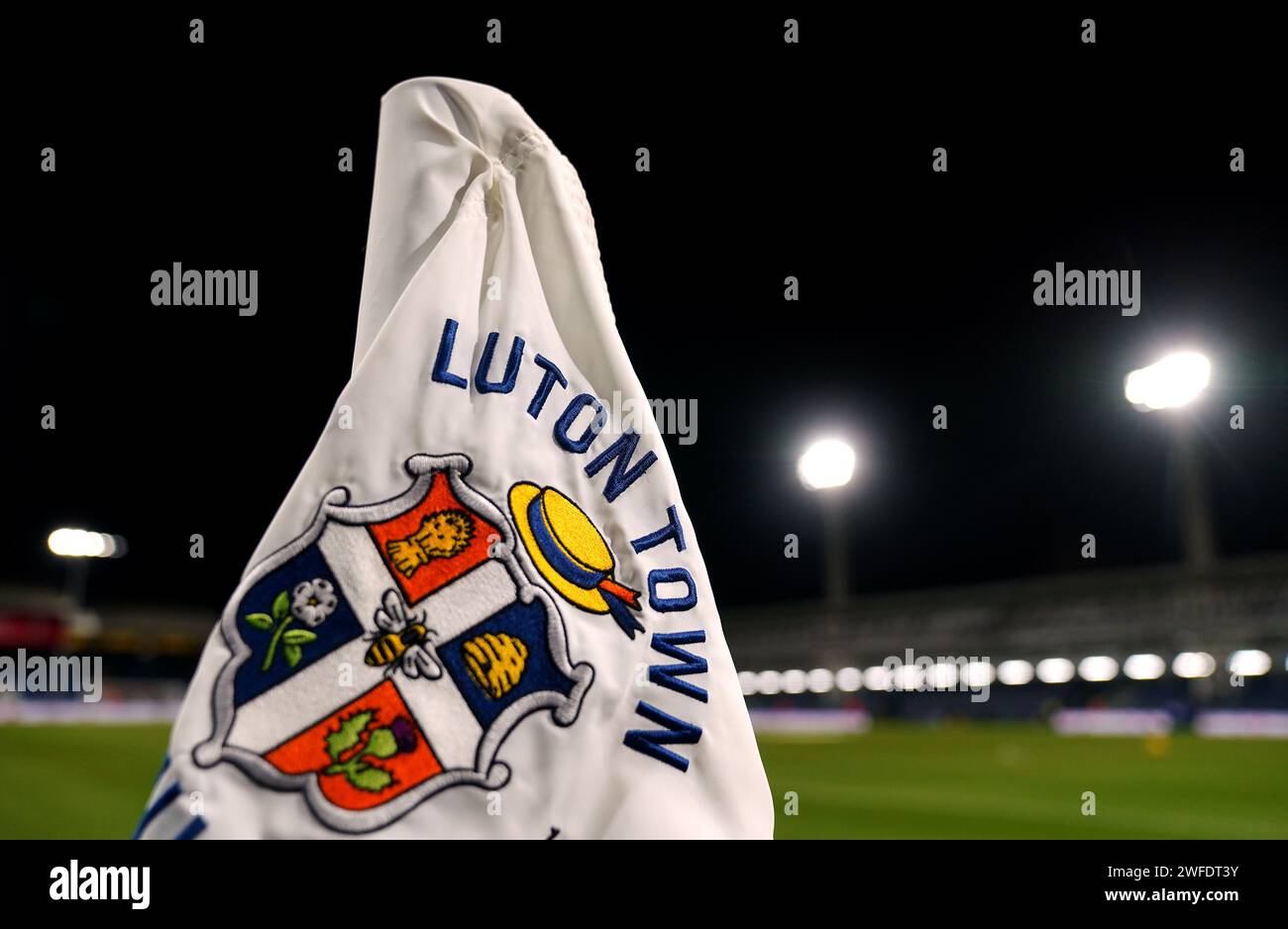 A Luton Town branded corner flag ahead of the Premier League match at ...