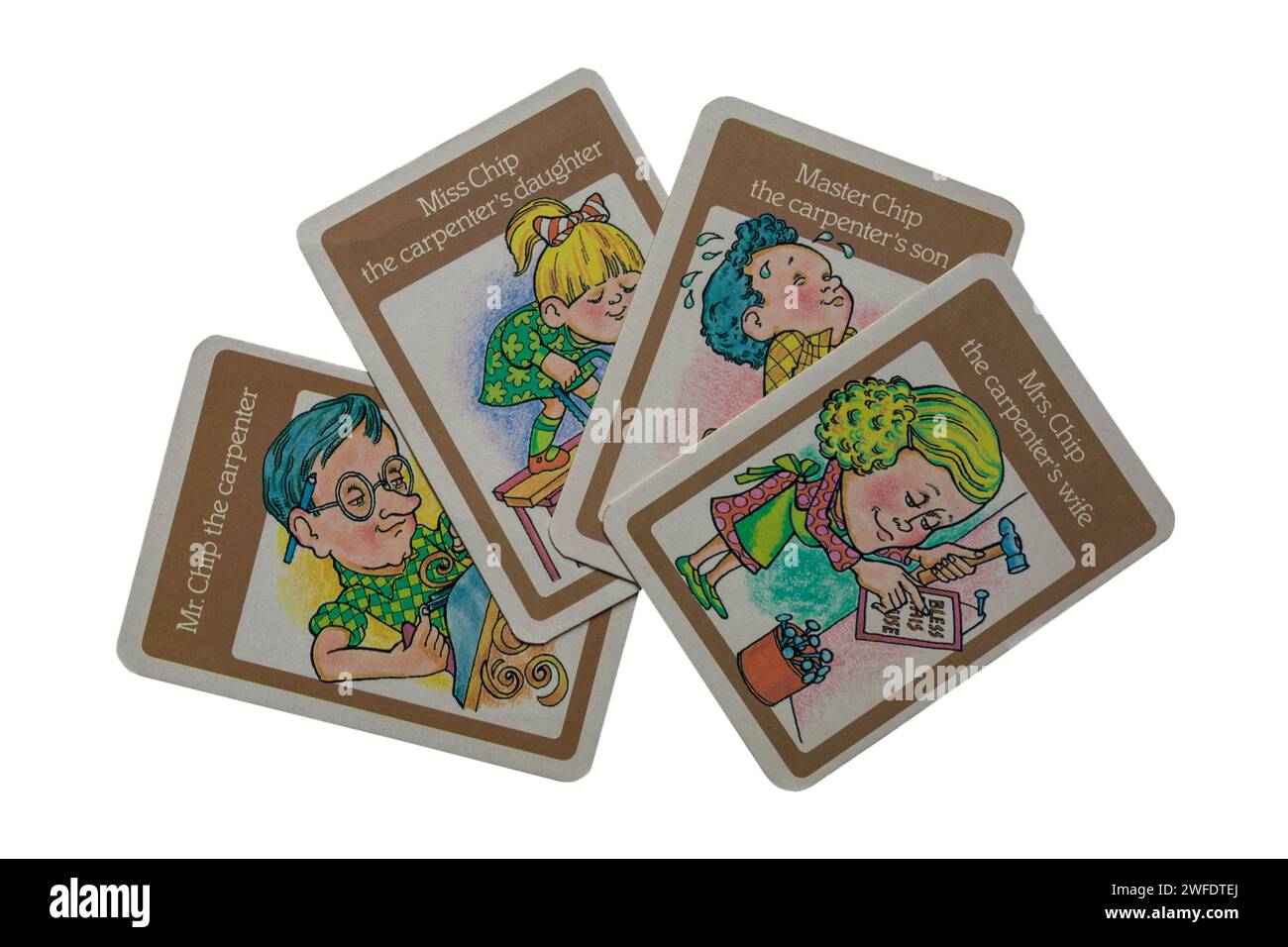 old retro Happy Families playing cards isolated on white background ...