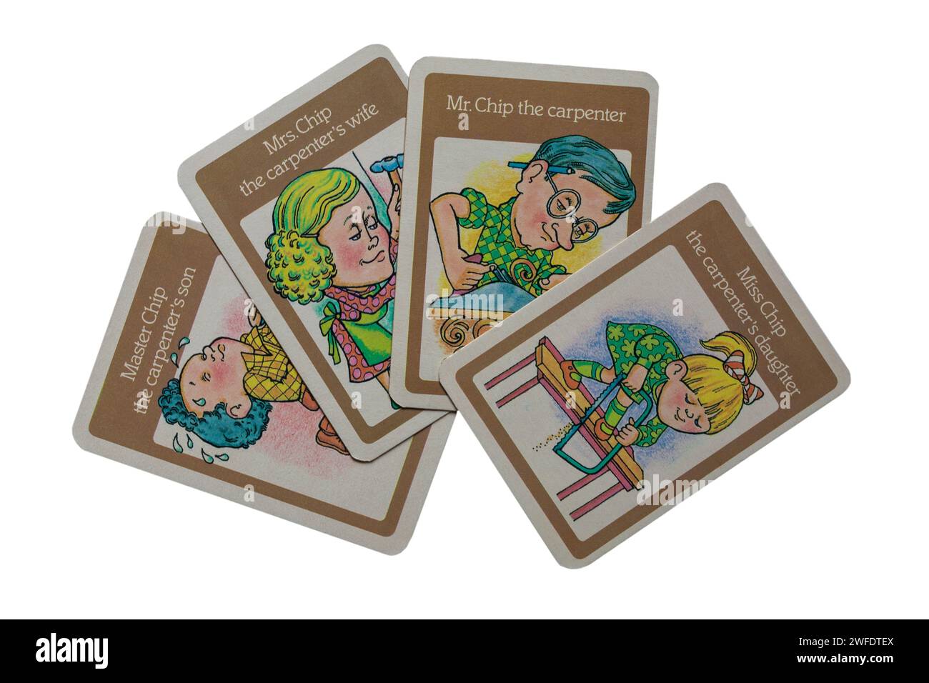 old retro Happy Families playing cards isolated on white background ...