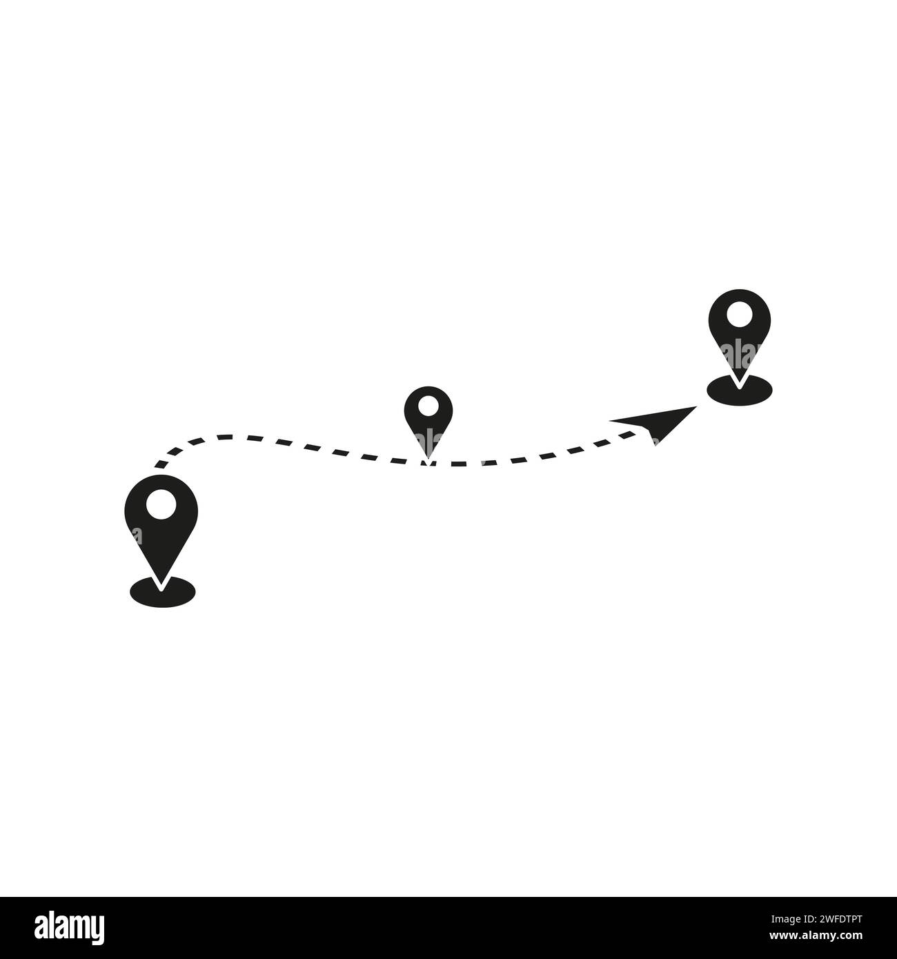 Route location icon. Two pin sign. Dotted line road. Vector ...
