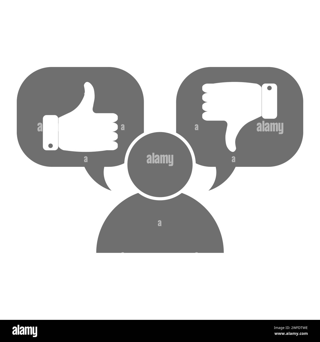 Human with like and dislike in speech bubbles icon. Social network ...