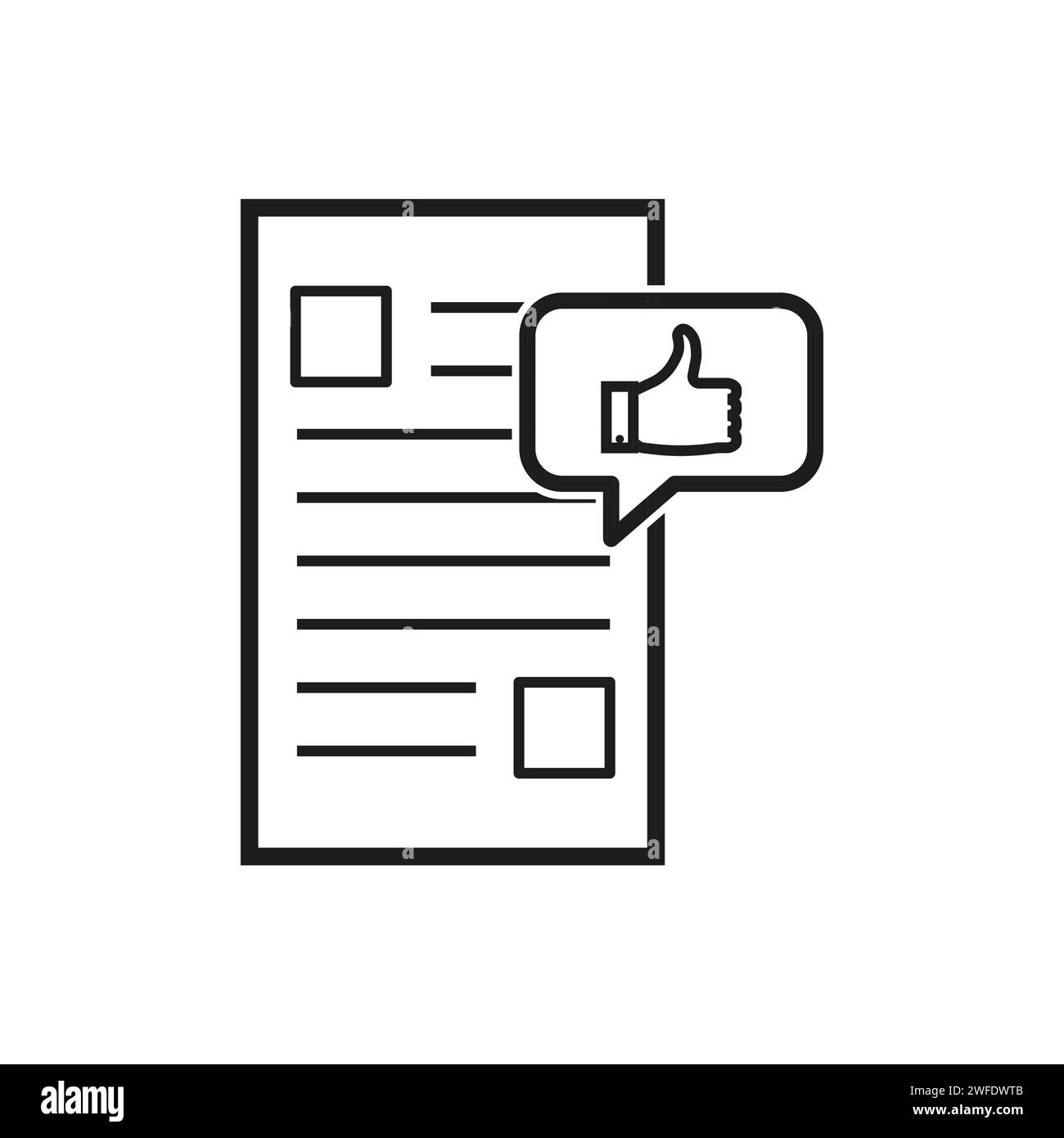 Document with thumb up icon. Feedback letter symbol. Approved file ...