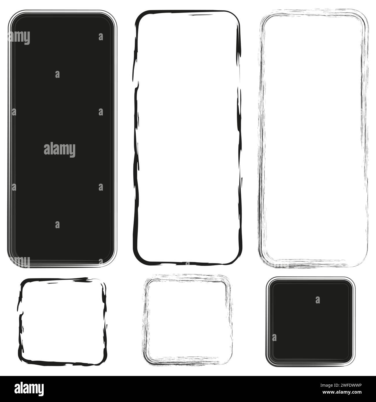 Set of rectangular frames. Collection of empty borders, frames. Grunge frame. Vector ...