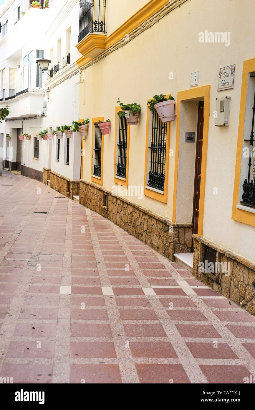 Rota, Cadiz, Spain- October 10, 2023: Narrow streets and whitewashed ...