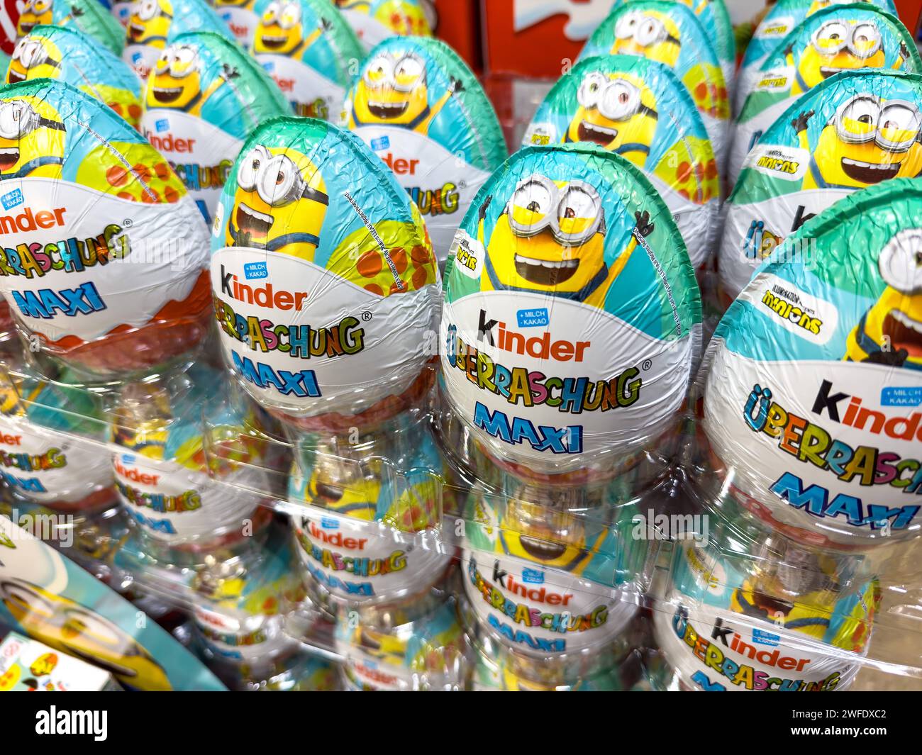 Augsburg, Bavaria, Germany - January 13, 2024: Children surprise eggs ...