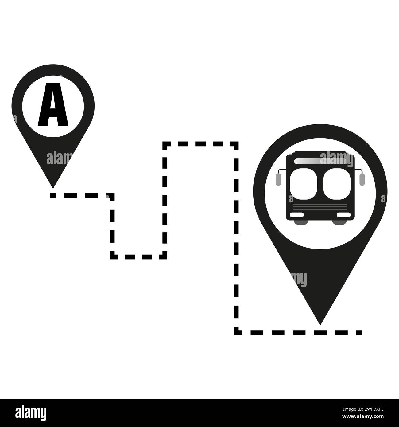 Bus path icon. Bus route. Bus stop points. Vector illustration. EPS 10 ...