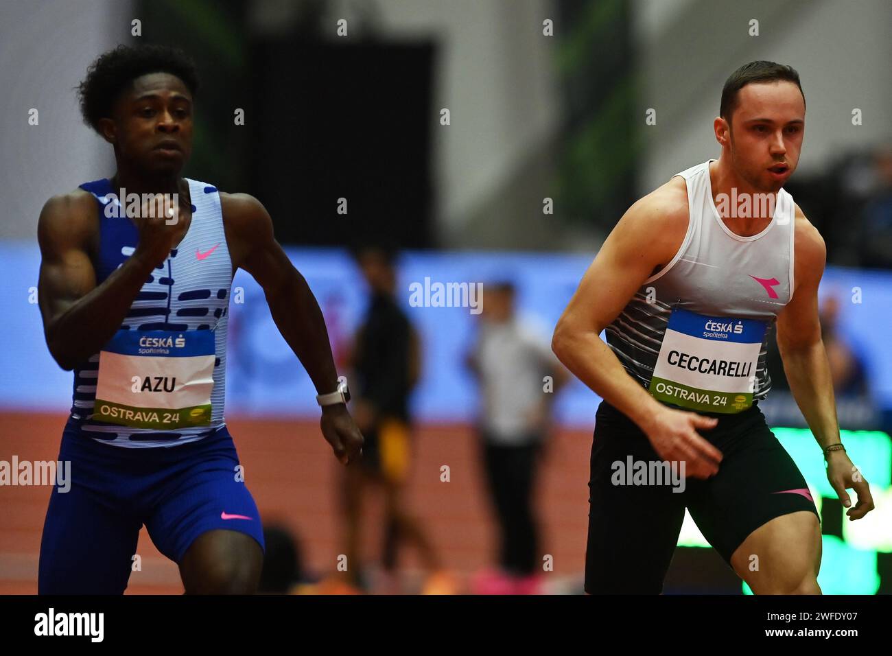 Ostrava, Czech Republic. 30th Jan, 2024. Jeremiah Azu of Britain, left ...