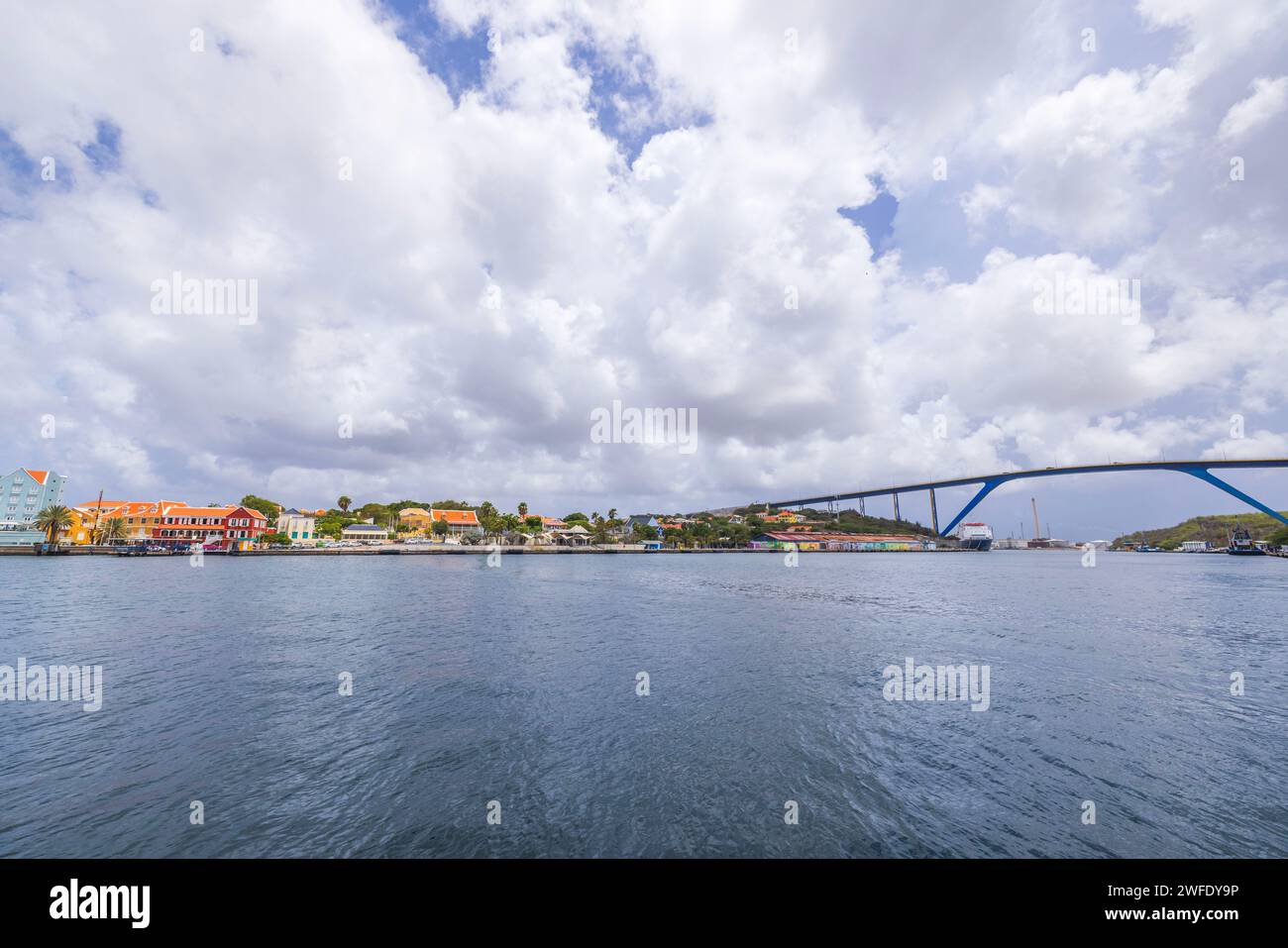 Beautiful view of Willemstad with the high Connexion Bridge over Saint ...