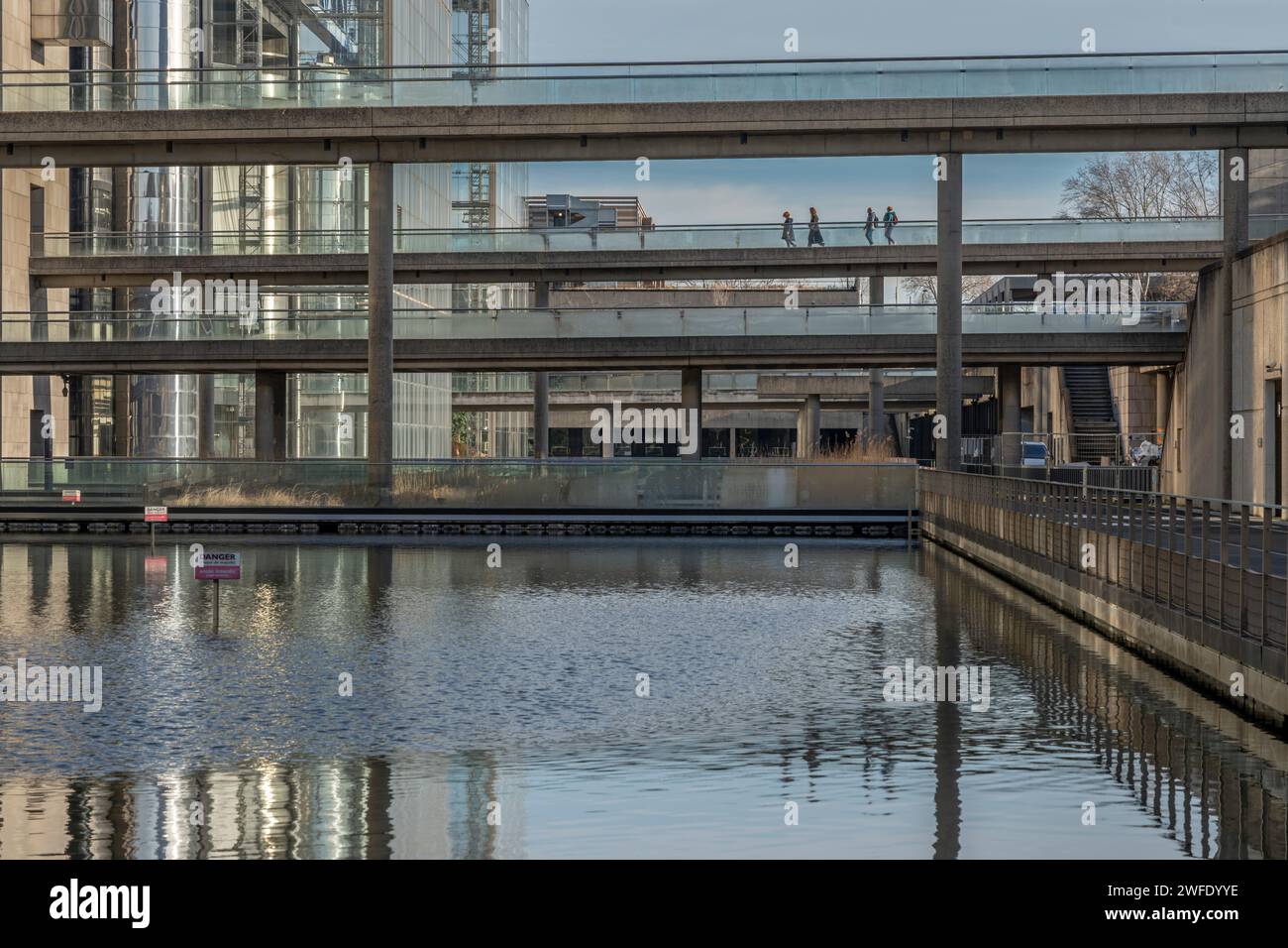 Paris, France - 01 27 2024: Villette Canal. View of the footbridges ...