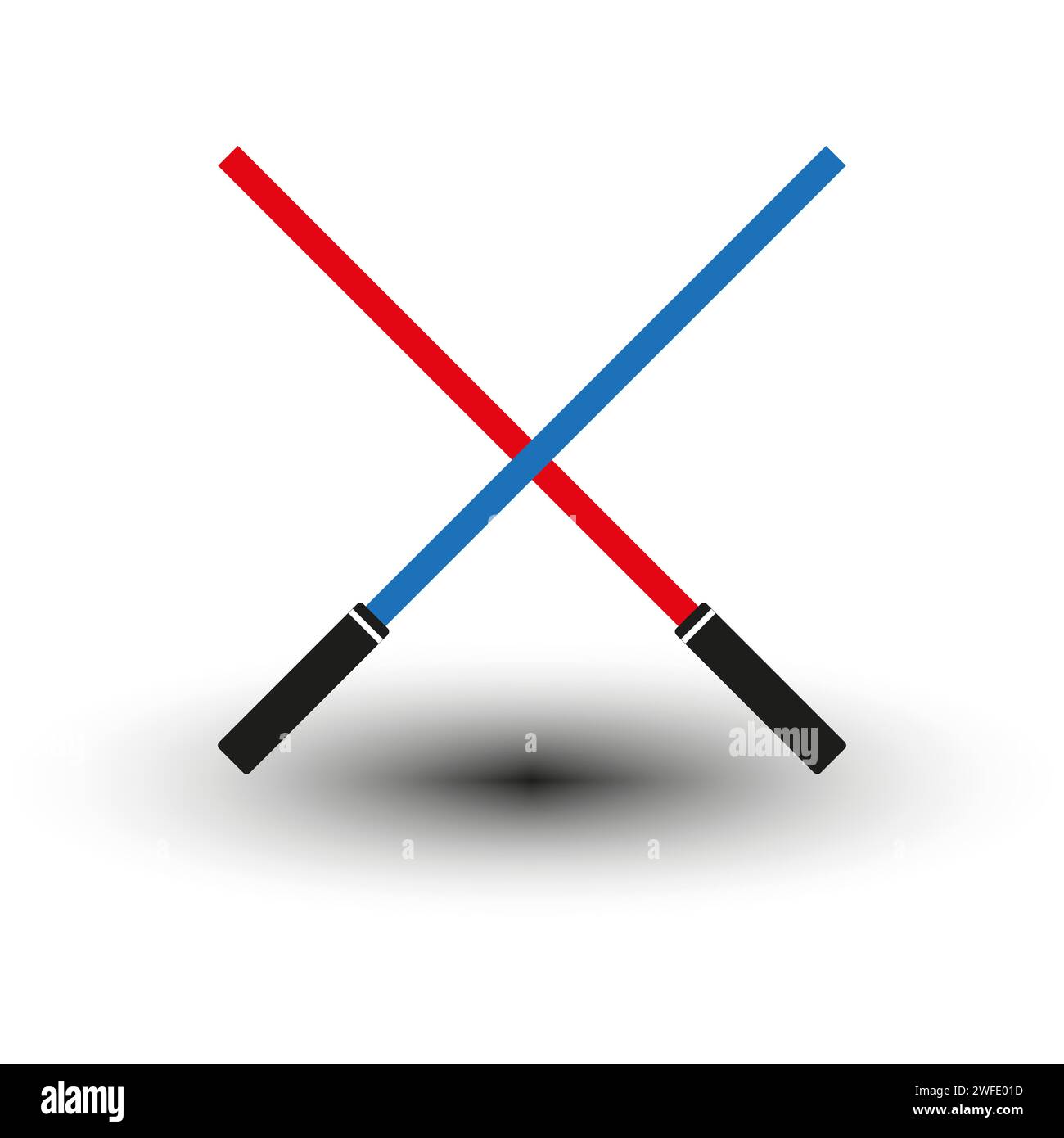 Light swords icon. Blue and red crossing lasers. Two light swords. Two ...