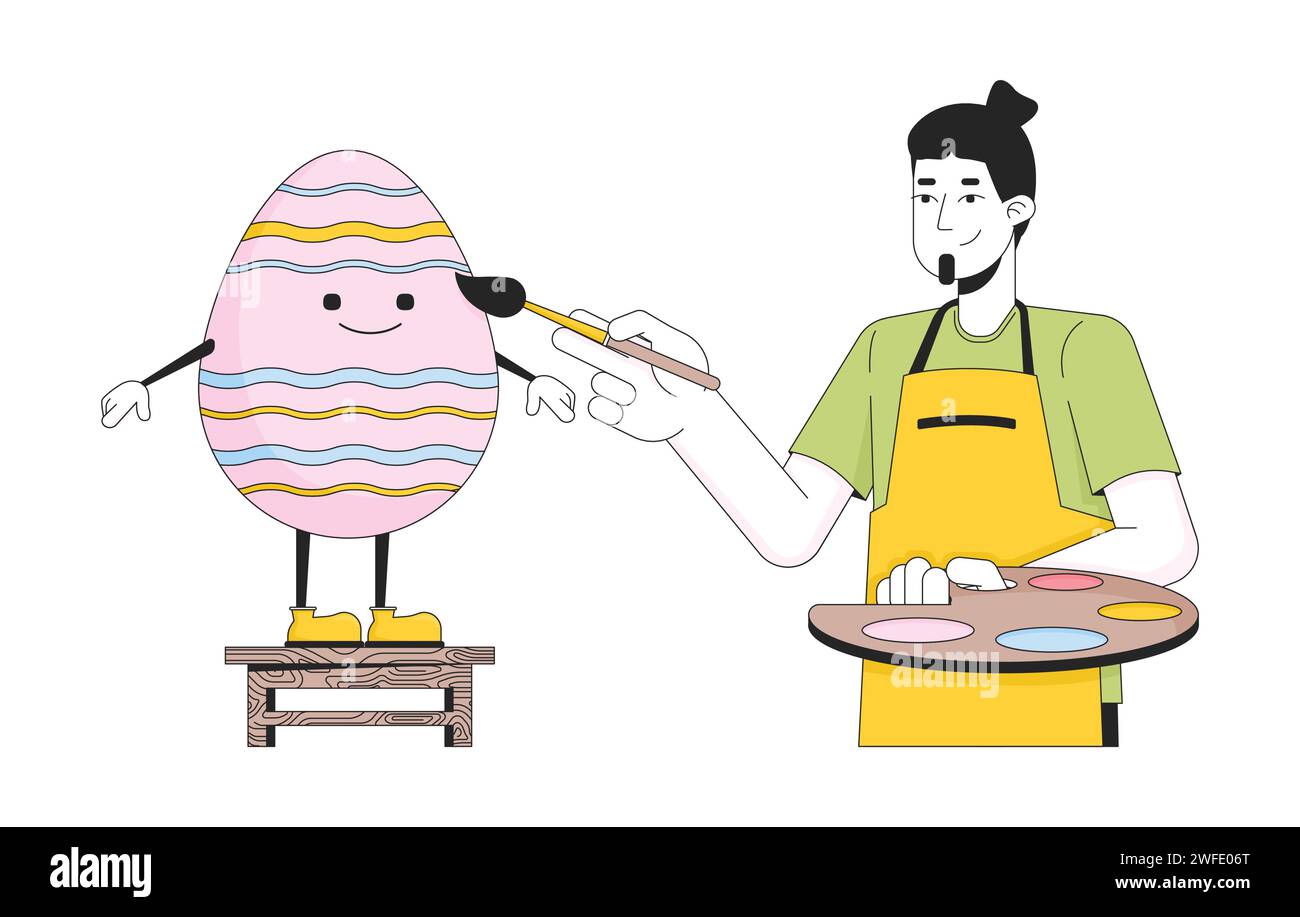 Easter eggs painting custom 2D linear illustration concept Stock Vector ...