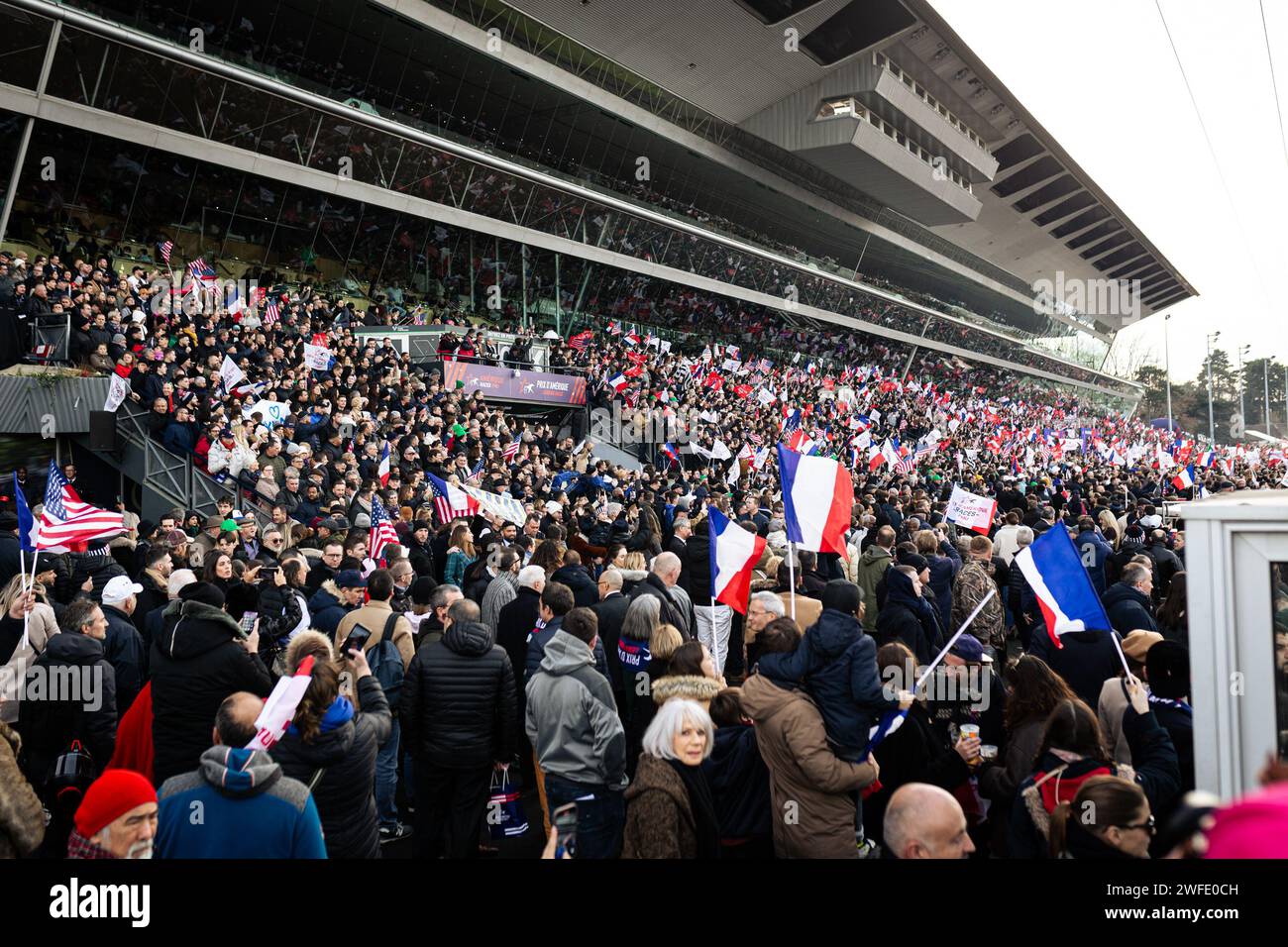 Huge crowd seen at Vincennes Hippodrome stands during the Grand Prix D ...