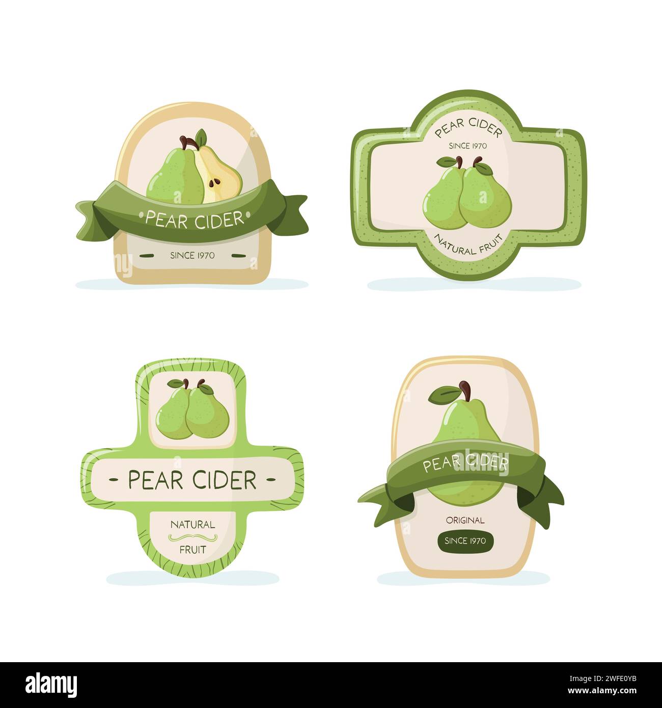 Set of labels for pear cider packaging. Vector illustration Stock ...