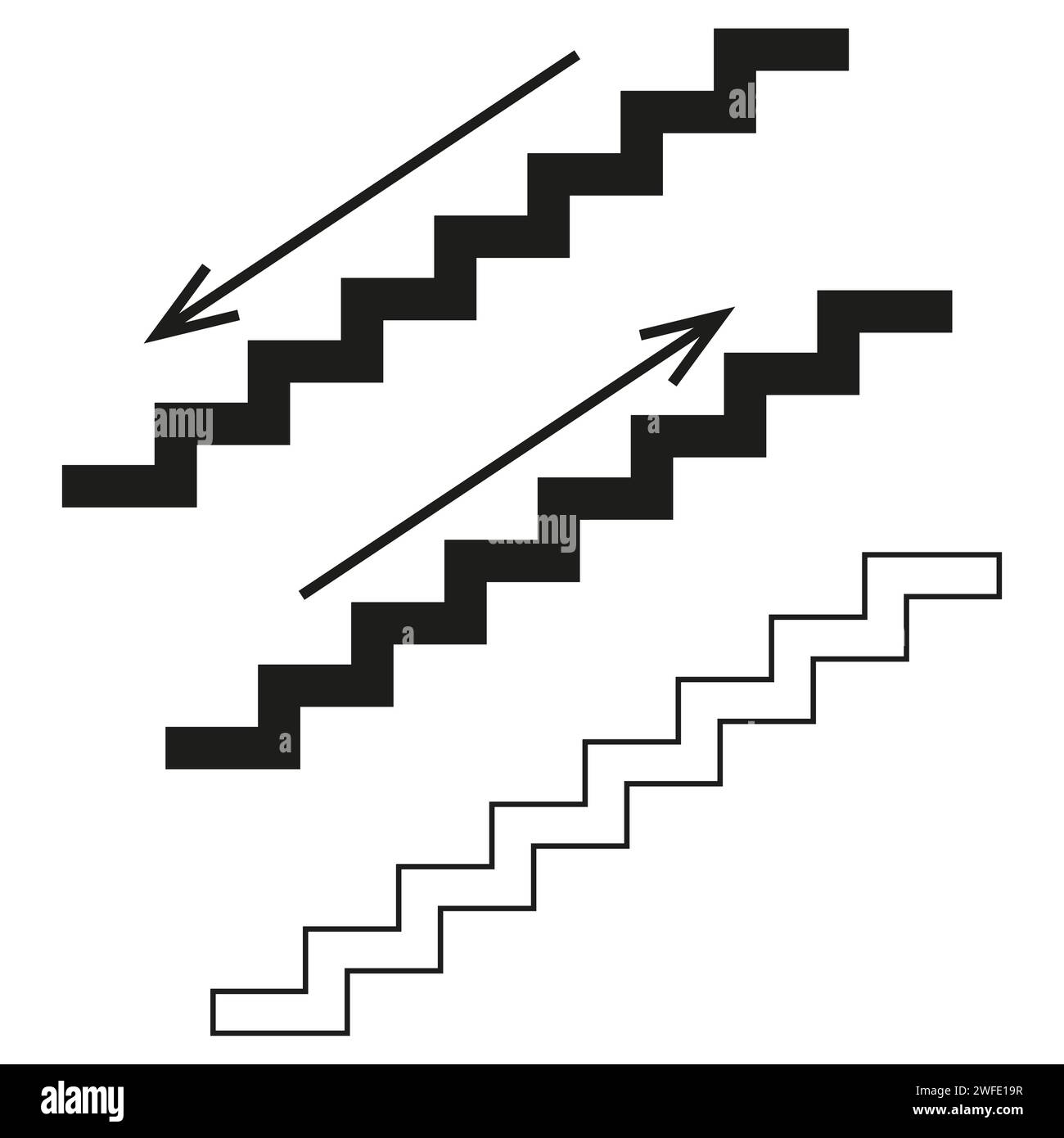 Stairs icon set. The direction of movement on the stairs. Stairs with ...