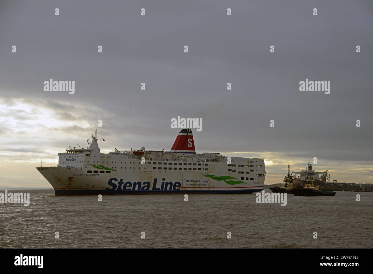 STENA LINE ferry STENA EUROPE undocking from Cammell Laird, Birkenhead ...